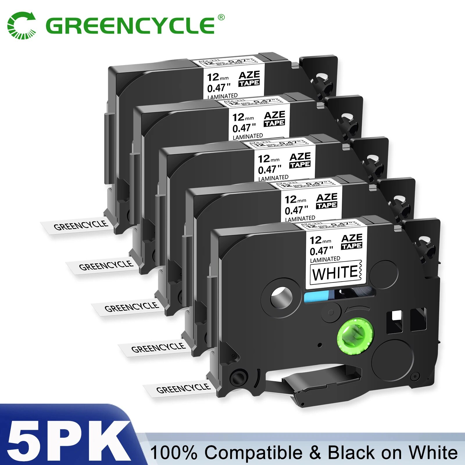 Лента для принтера этикеток GREENCYCLE 12 мм, 5 шт, черная на белой