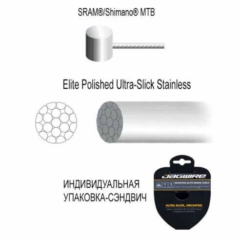 Трос тормозной 1,5мм х 2750мм Elite Polished Ultra-Slick Stainless, SRAM/Shimano/MTB (для д