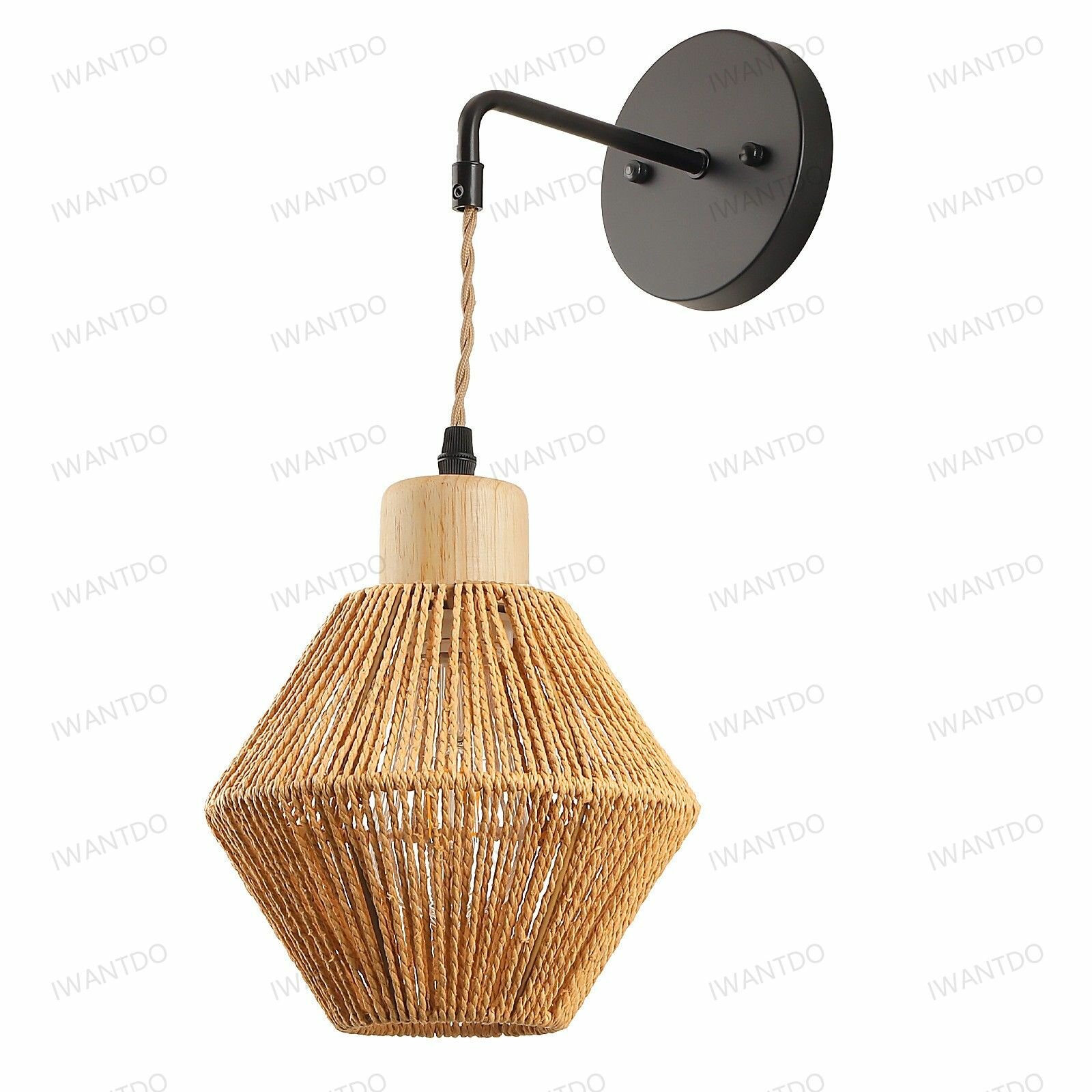 Настенный светильник в стиле ретро с абажуром из пеньковой веревки, E27, винтаж, для дачи спальни прихожей гостиной