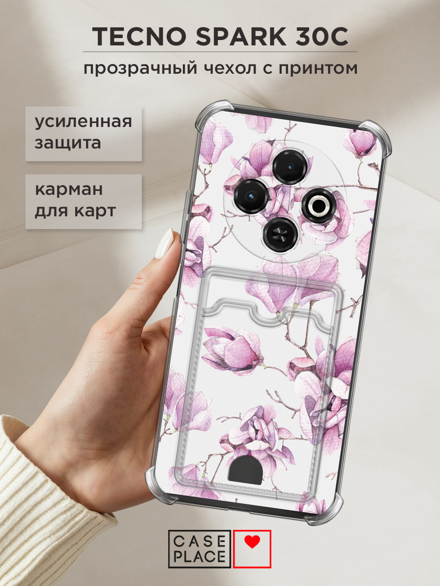 Чехол на Tecno Spark 30C (Текно Спарк 30C) с картой и принтом Искусственные цветы