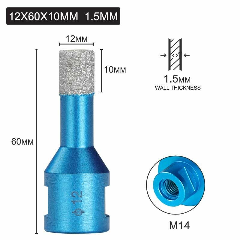 Коронка алмазная XCAN по стеклу и керамике для УШМ М14, 12х60х10х1.5мм
