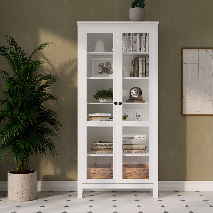 Шкаф-витрина Хемнэс/Кымор, ст/ст 90х197х36 см, белый