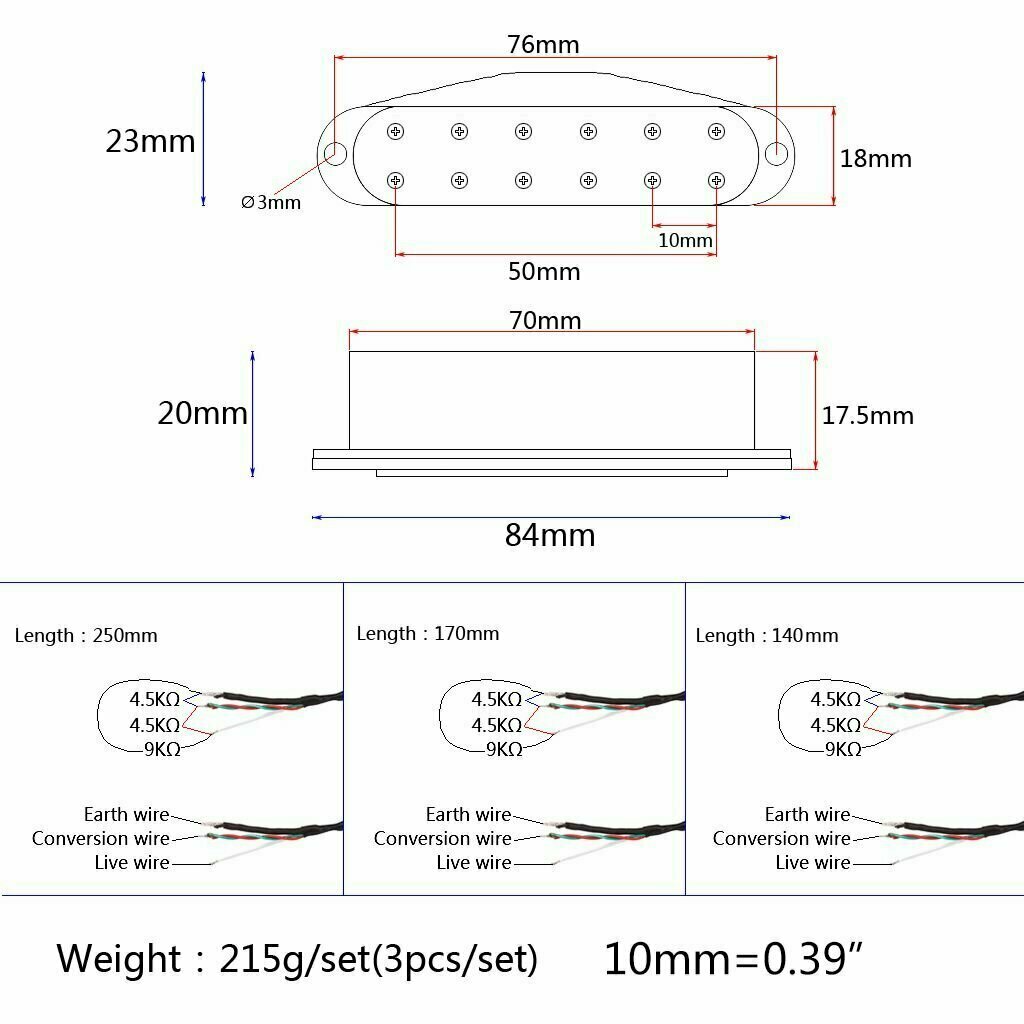 Набор мини-звукоснимателей для гитары гриф/средний/бридж кремового цвета Strat Squier Electric Set, черный