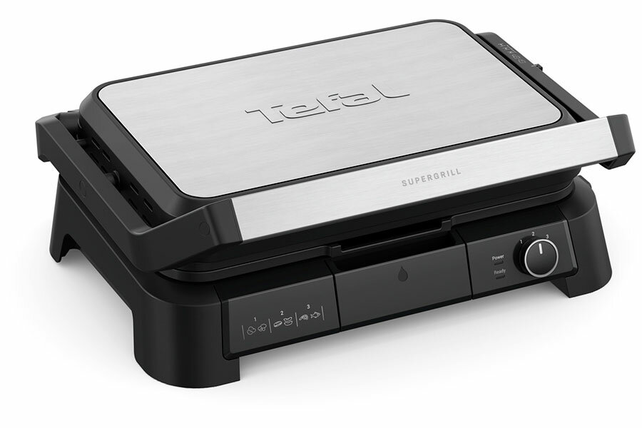 Гриль Tefal SuperGrill 3 в 1 XL GC520DE0, серебристый/черный