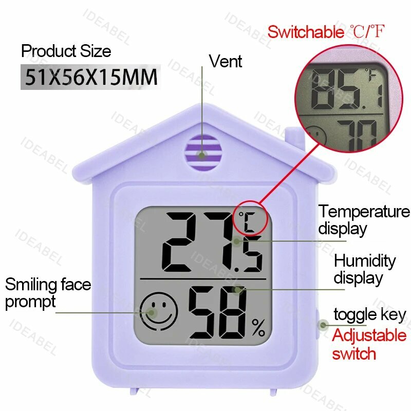 Мини-термогигрометр Purple, 51x56x15мм, с индикацией температуры и влажности