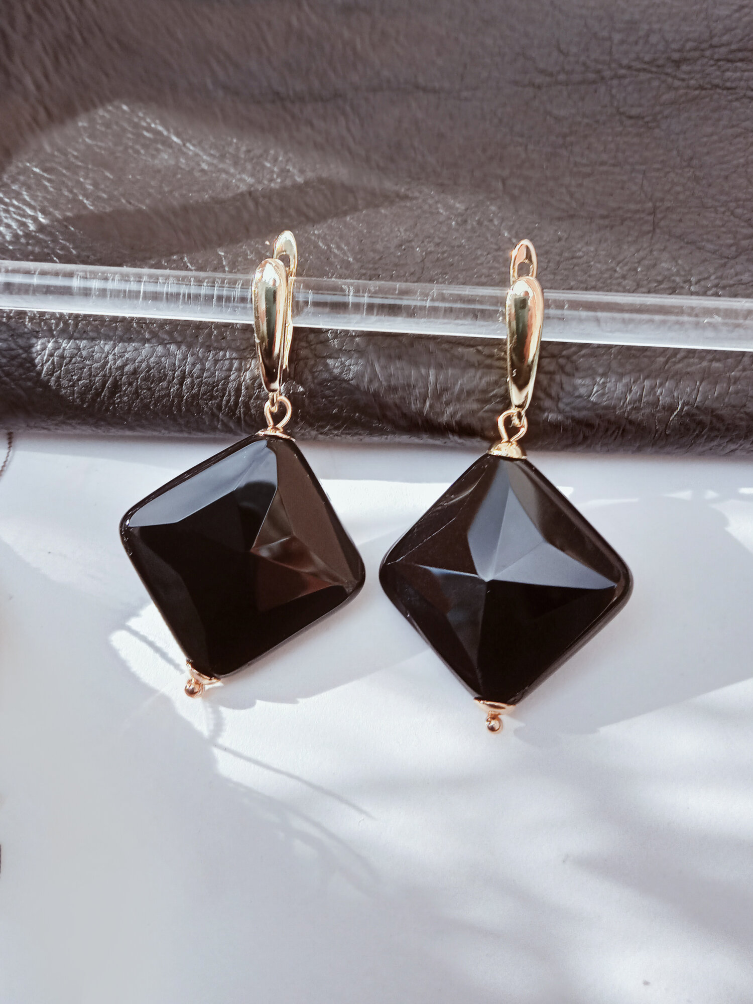 Серьги двусторонние, с подвесками, агат