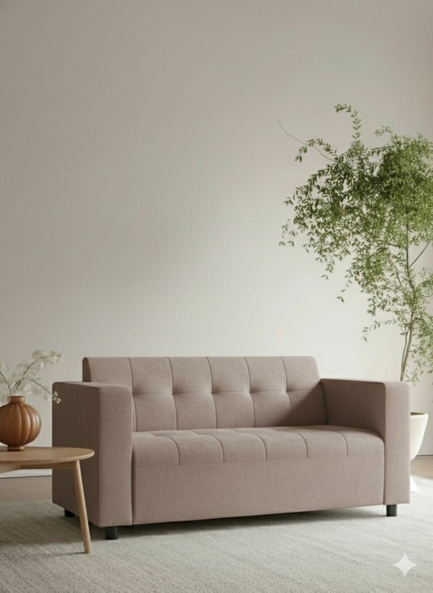 Диван прямой Альтаир бежевый велюр для офиса, дома, зоны ожидания, кухни