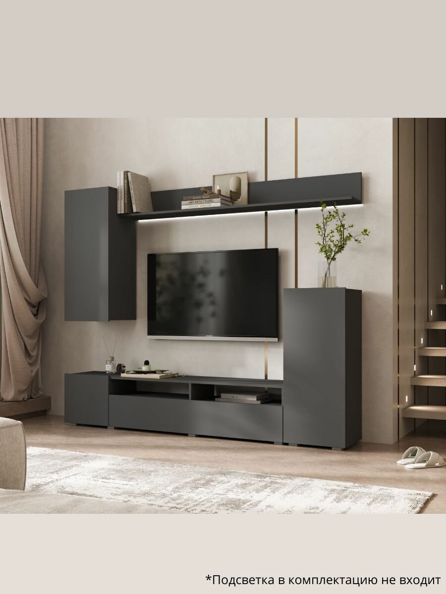 Гостиная Верона ЛДСП 2130х1704х346, Графит, МИФ