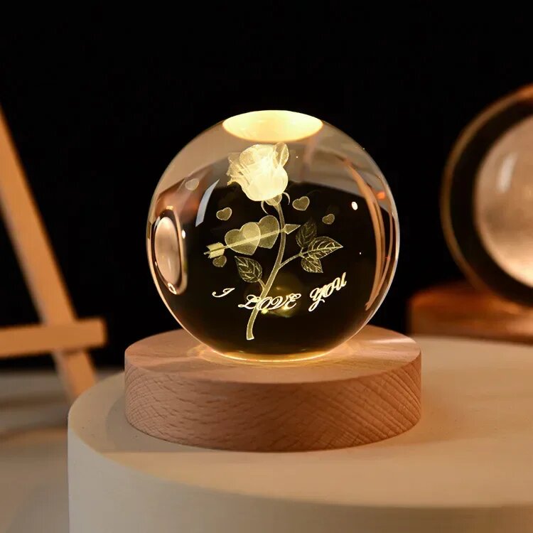3D хрустальный шар, хрустальная планета, лазерная гравировка, глобус солнечной системы, астрономия, подарок на день рождения, стеклянная сфера, украшение дома Color Light Base, Type G