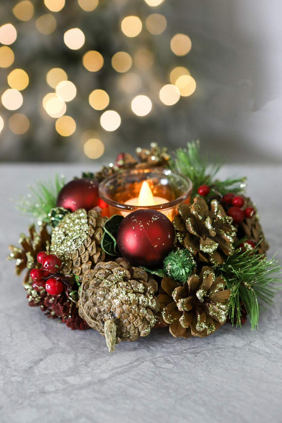 Подсвечник из шишек рождественский ЛЕС на 1 свечу, 19 см, Edelman 1180499