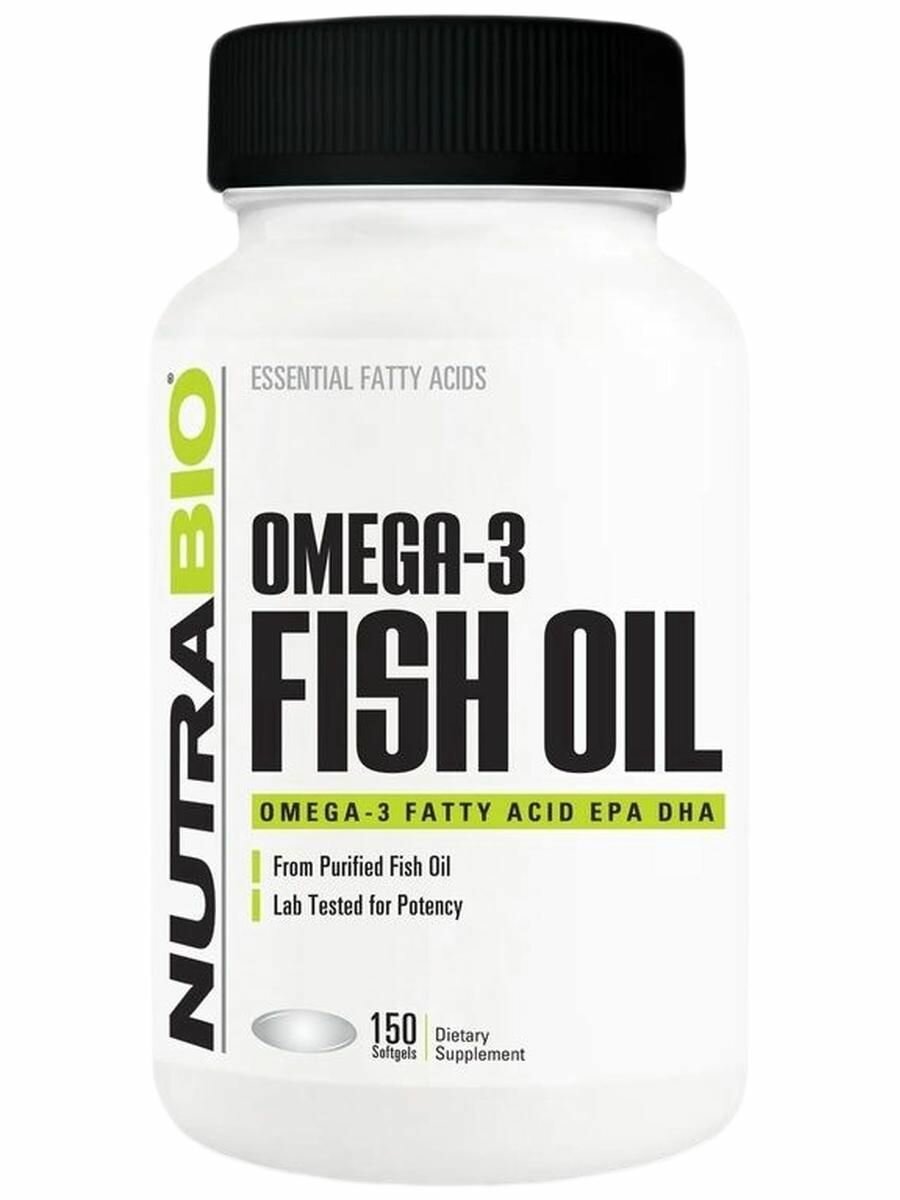 Пищевые добавки NutraBio "Омега-3", 150 капсул, для сердца и мозга