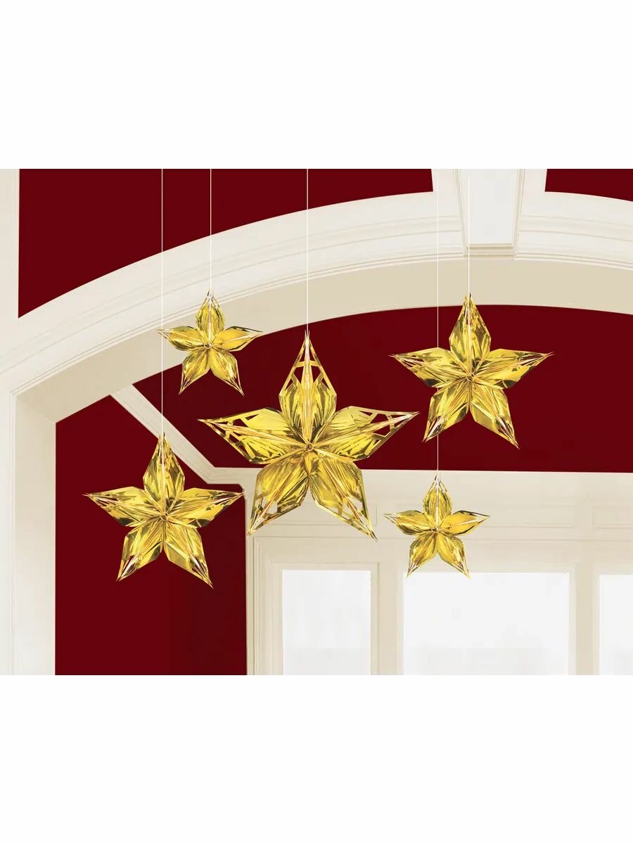 Декор украшения Звезды подвесная 3D 5шт