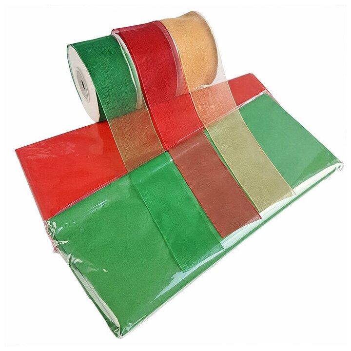 Набор для подарочной упаковки: бумага тишью с лентами. Цвет: Красный/Зеленый