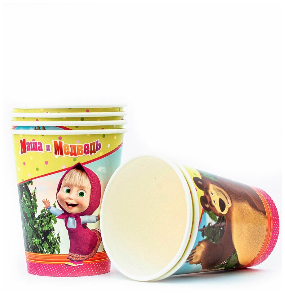 Стаканы бумажные для праздника Маша и Медведь, 250 мл, 6 шт.