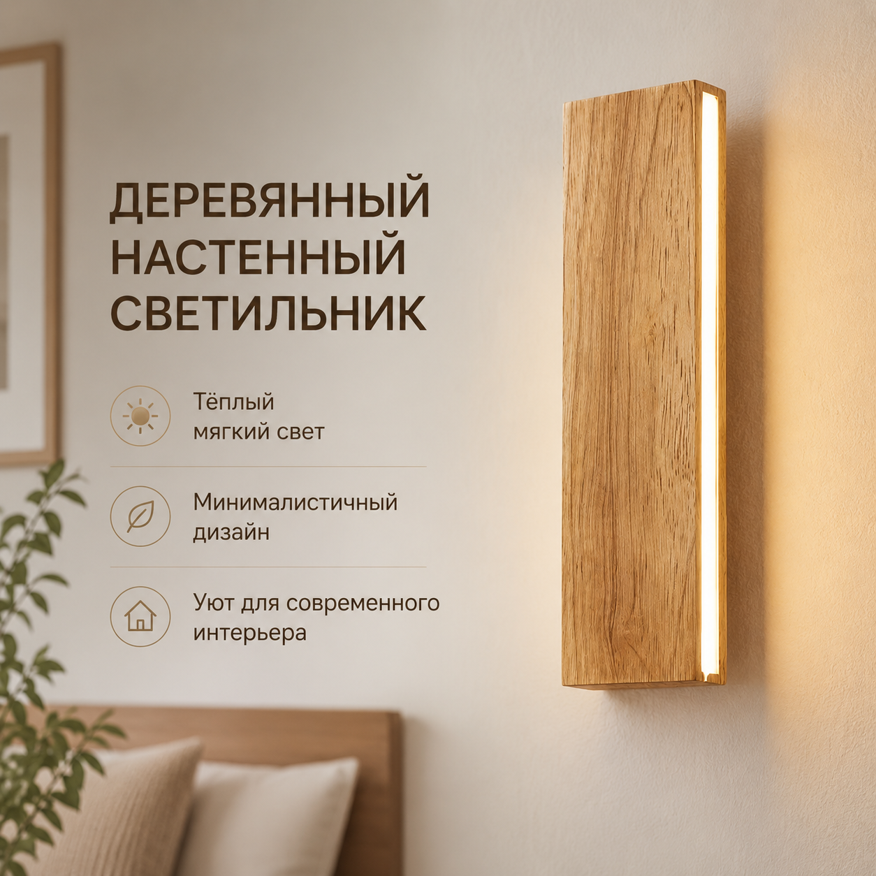 Деревянный настенный светильник LED, бра из натурального дерева для спальни и коридора, 8Вт, 32см