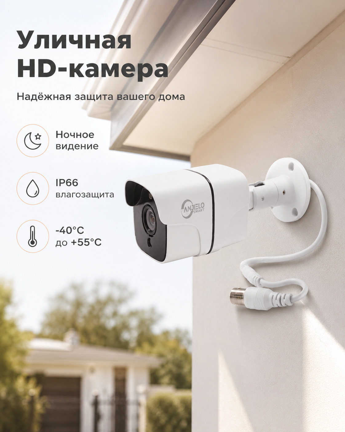 Уличная HD камера видеонаблюдения IP66 с ИК ночным видением, работа при температуре -40…+55°C