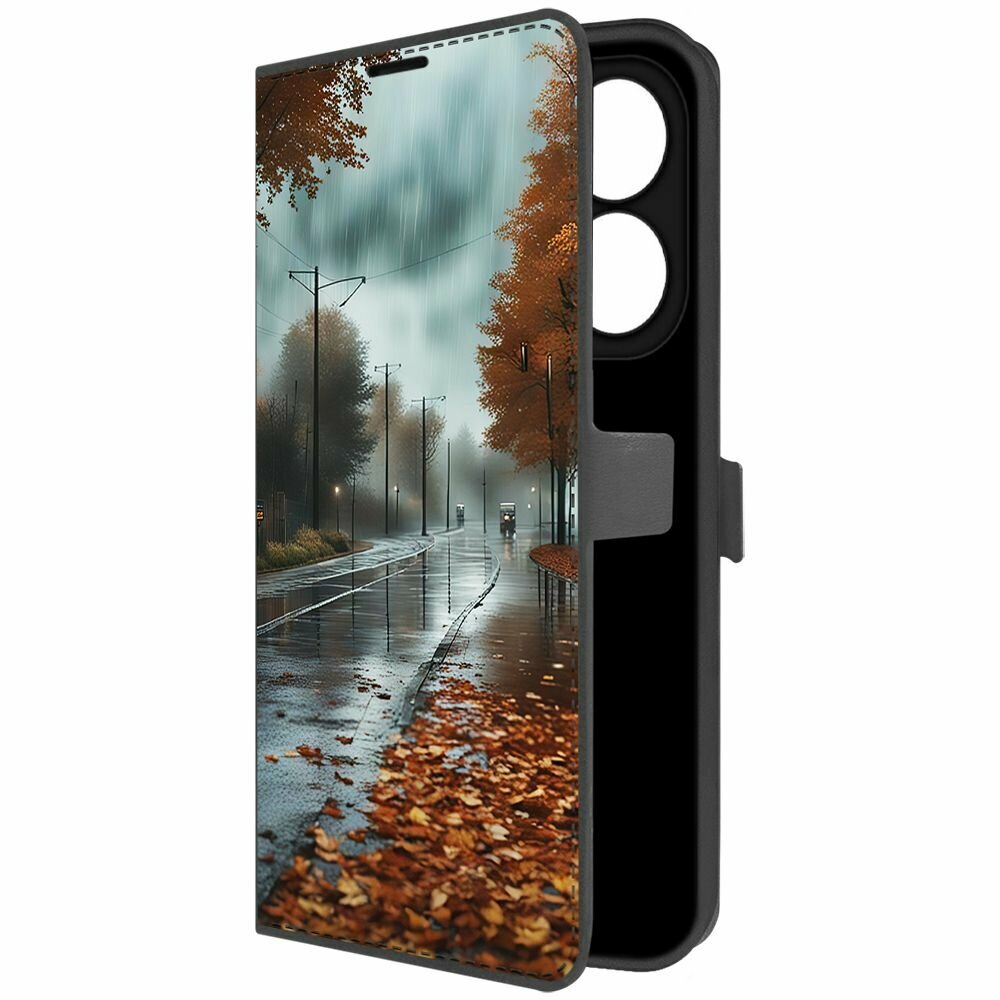 Чехол-книжка Krutoff Eco Book для ITEL P55 Осенний дождь (черный)