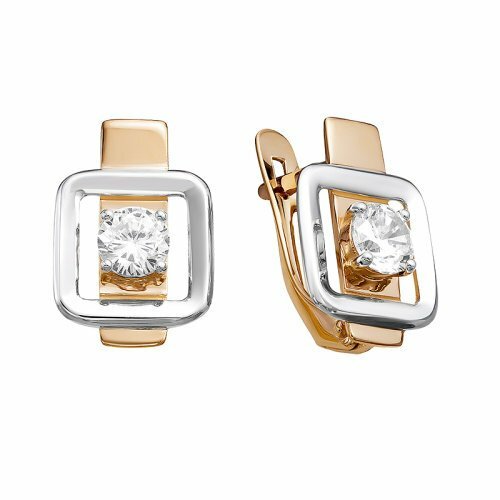Серьги ЗлатаМира, комбинированное золото, 585 проба, фианит