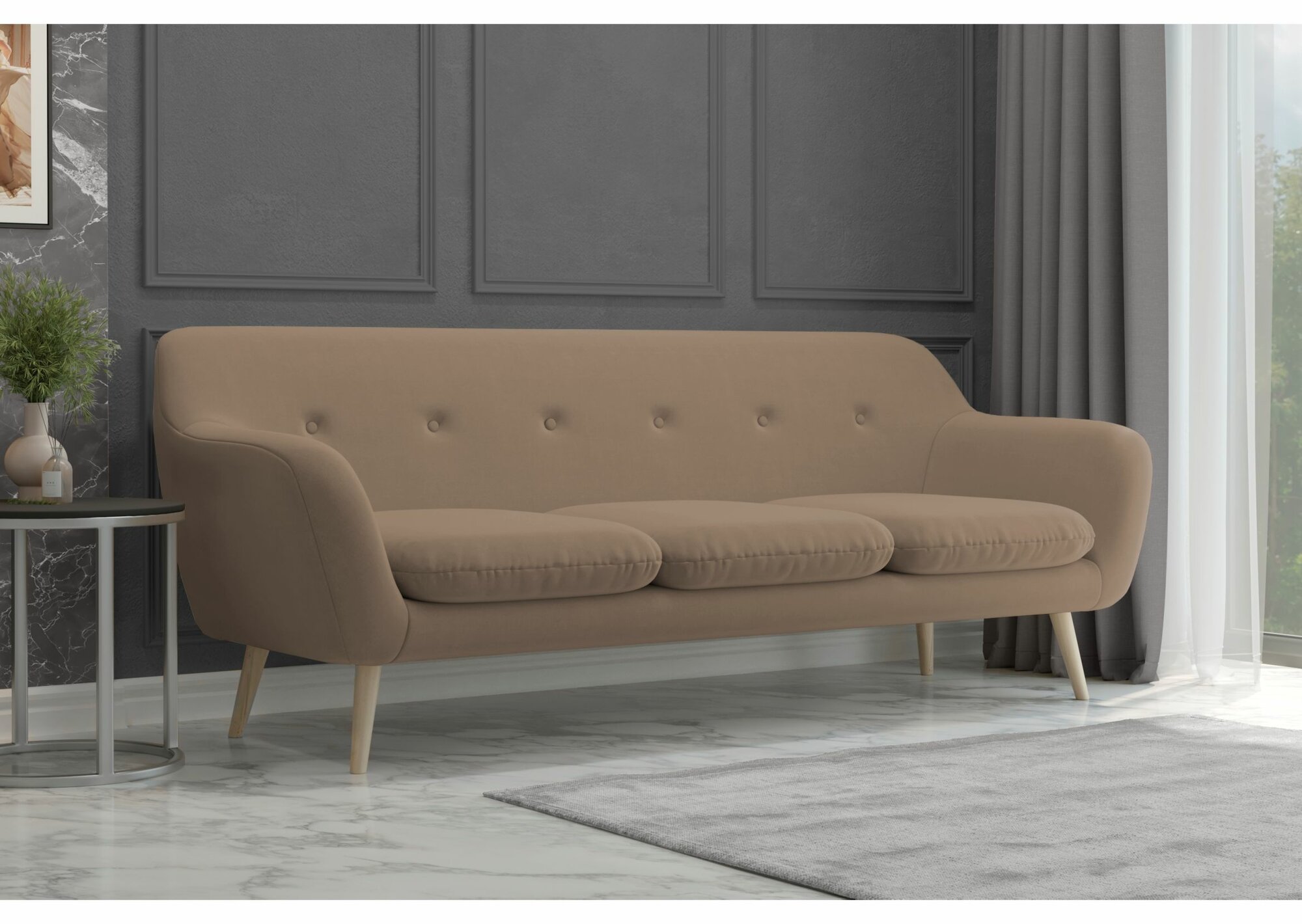 Диван прямой нераскладной Дайсон трехместный в цвете коричневый (бисквит)