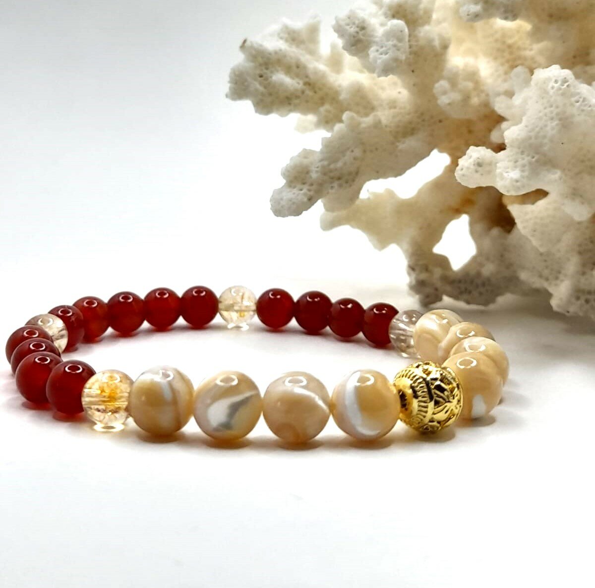 Браслет, сердолик, цитрин, перламутр