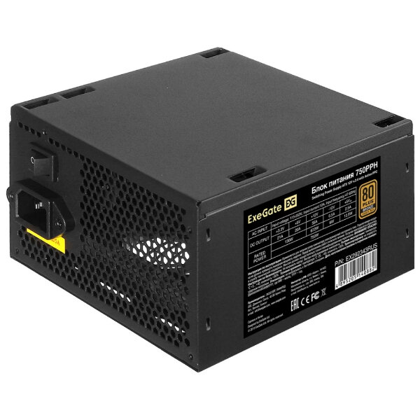 Блок питания ExeGate 750PPH-OEM (EX292343RUS-OEM), 750Вт, 80 PLUS Bronze, 120мм, черный