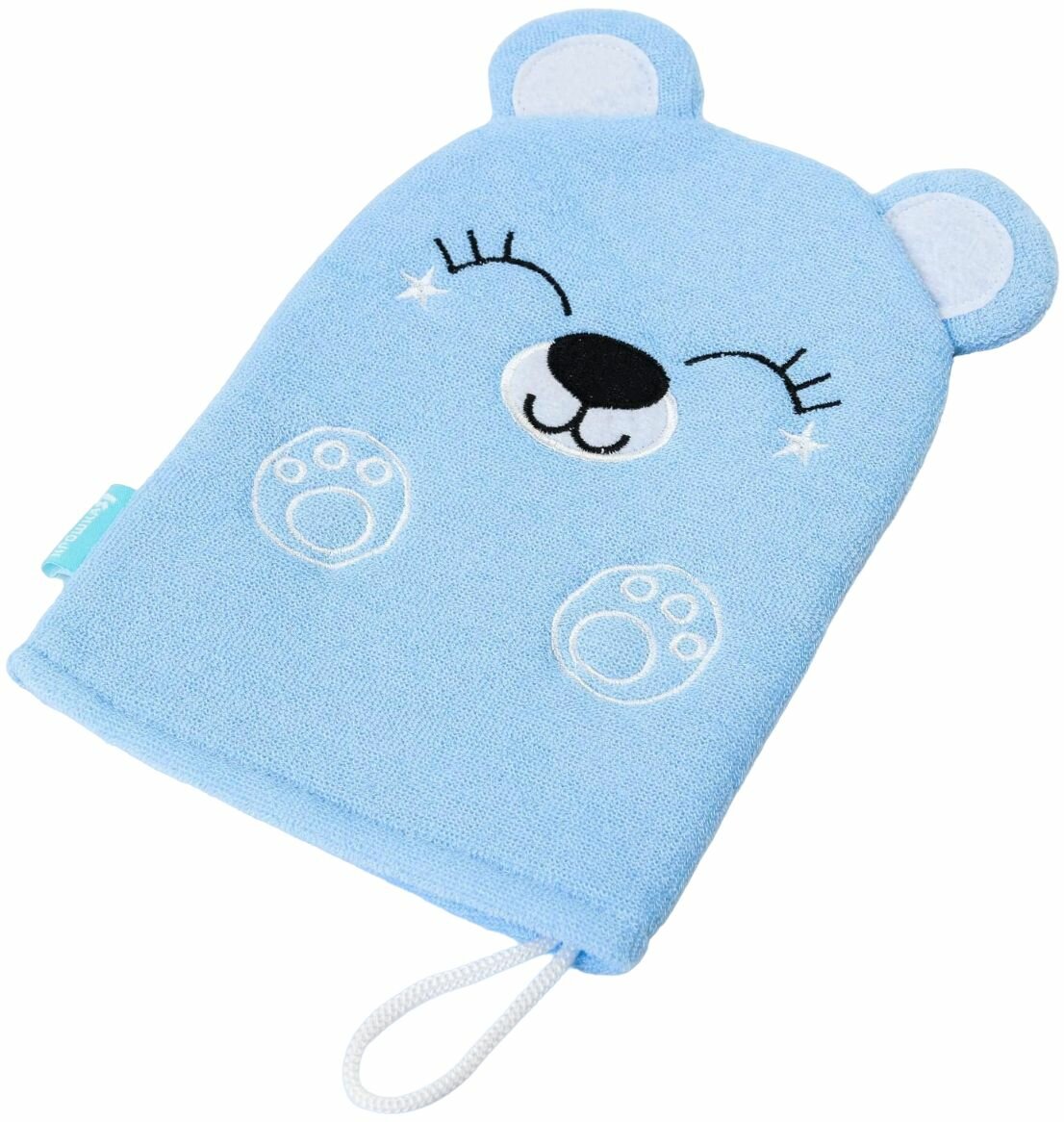 Мочалка-игрушка детская "Мишка" с петелькой, губка-варежка мягкая для купания малышей, рукавичка из махры