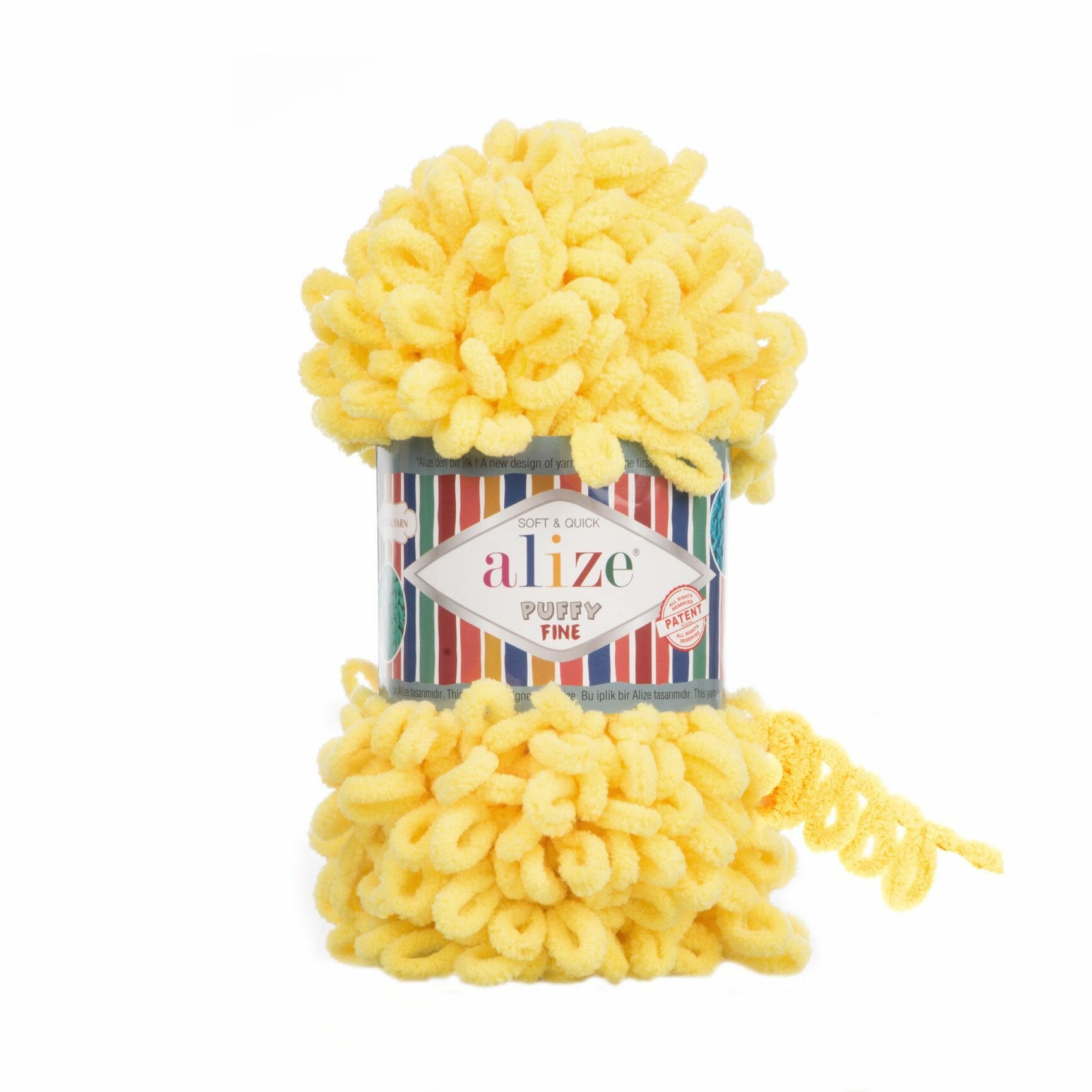 Пряжа Пуффи Файн (плюш Puffy fine) упаковка 5 мотков 100 г. 14 м. 100% микрополиэстер цвет 113 желтый