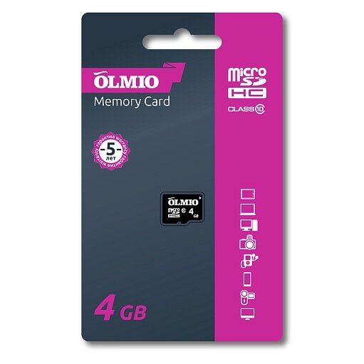 Карта памяти microSDHC 4GB Class 10 UHS-I, без адаптера, OLMIO