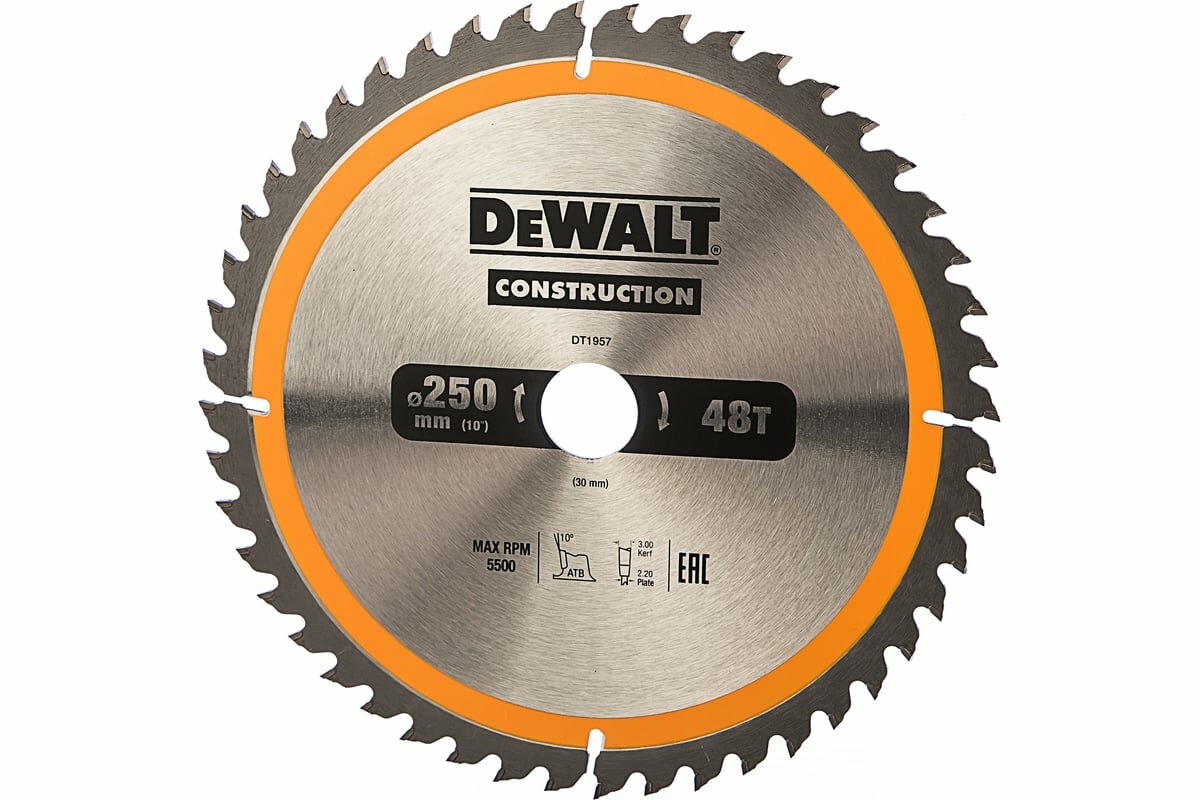 DEWALT DT1957 Пильный диск Construct 250x30 мм 48 ATB для деревообработки и резки