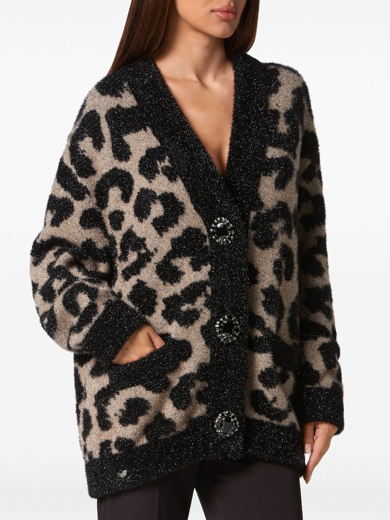 Кардиган PHILIPP PLEIN Leopard-print lurex cardigan, размер 38, разноцветный — фото 1