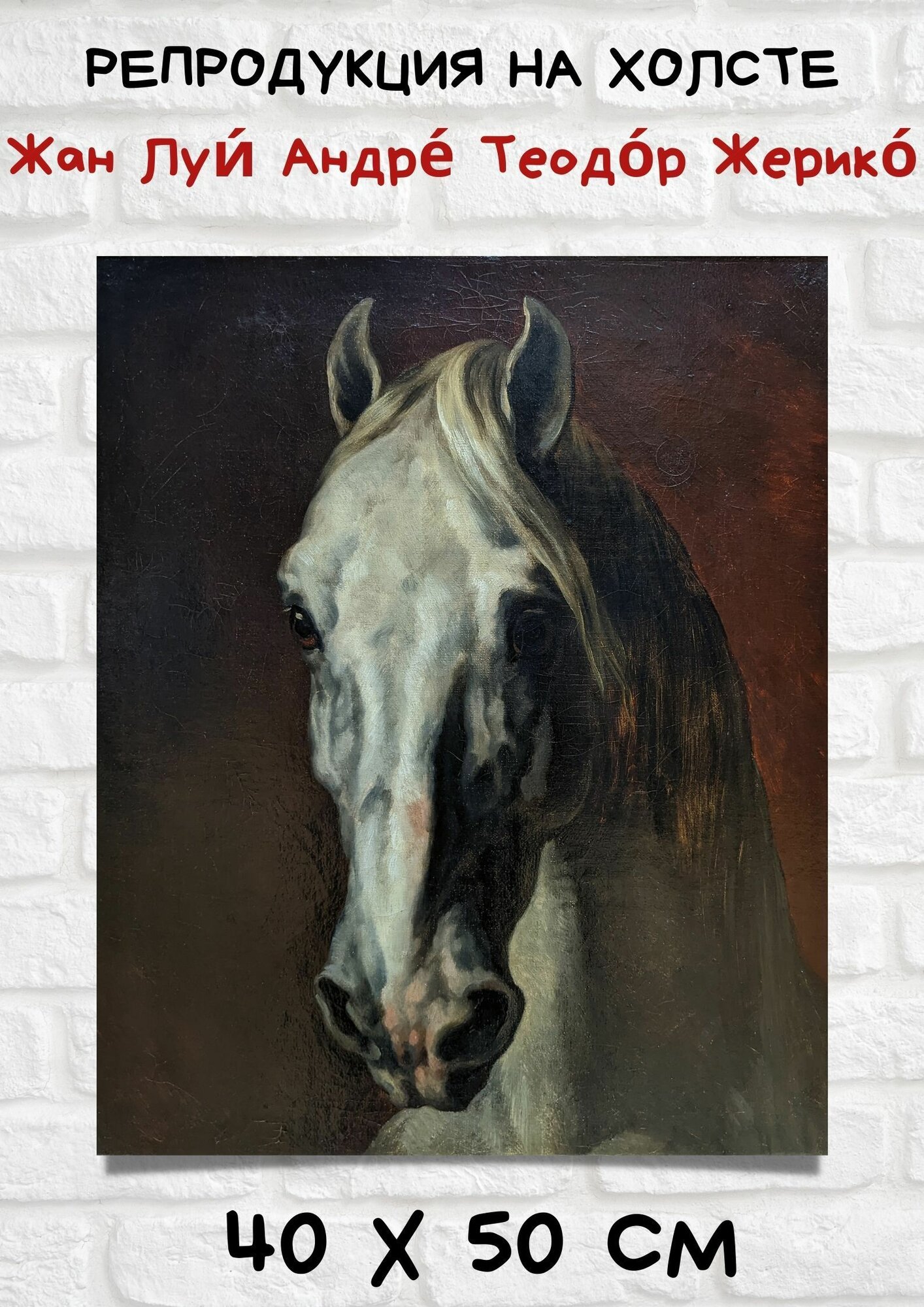 Картина на холсте "Теодор Жерико - Голова белой лошади" 40 на 50 см