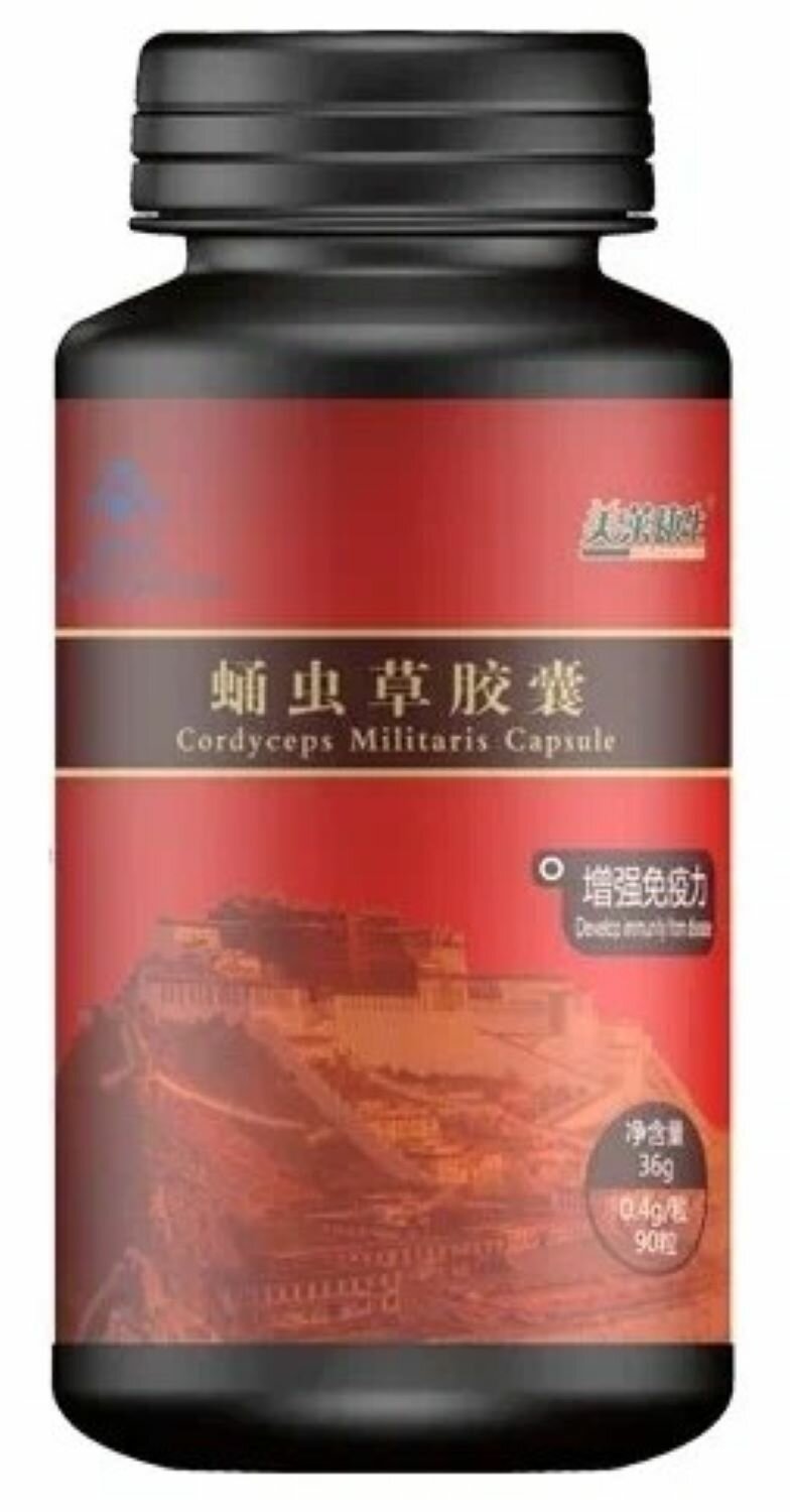 Кордицепс военный в капсулах для иммунитета и энергии, натуральный экстракт Cordyceps Militaris, 90 шт, 1 банка