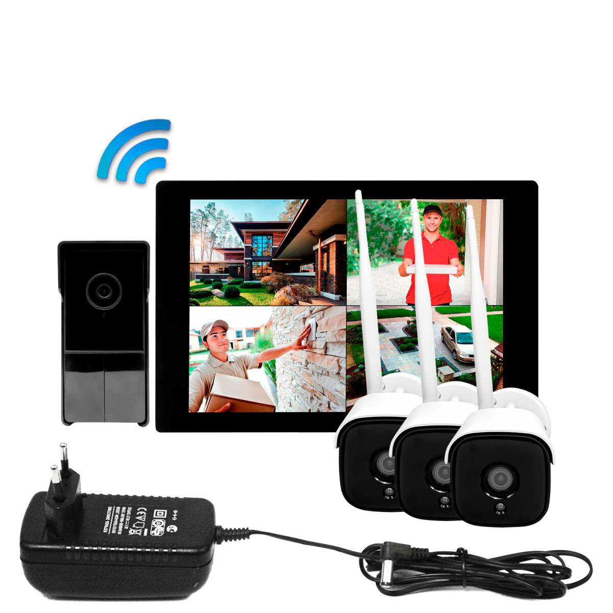 Беспроводной видеодомофон с 3 камерами - SkyNet 1000 (1+3)-TFT (C72615AR): Wi-Fi HD монитор 10 дюймов, 3mp вызывная панель для домофона, 3mp видеока