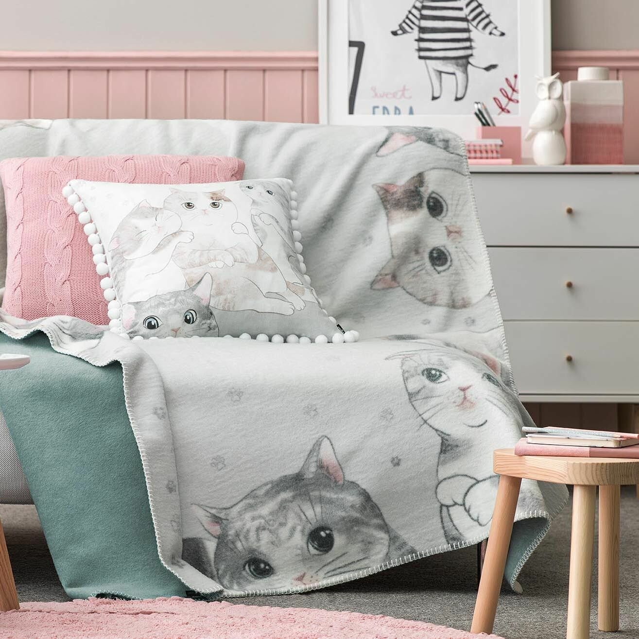 Китти плед 150х200 серо-зеленый