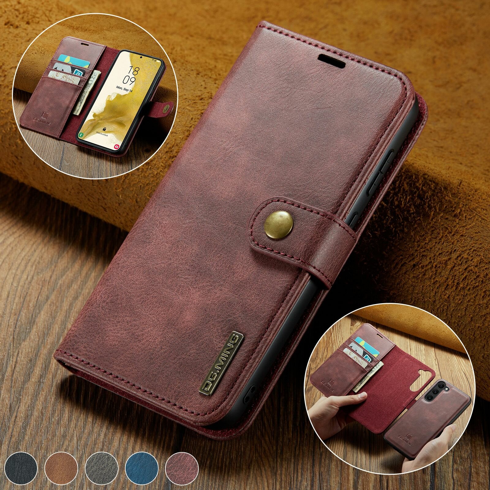 DG.MING Винтажный кожаный чехол для Samsung Galaxy S23+ S23 Plus (Эпл Самсунг Галакси C23 Плюс ), чехол из натуральной кожи 2 в 1, чехол для телефона-кошелька