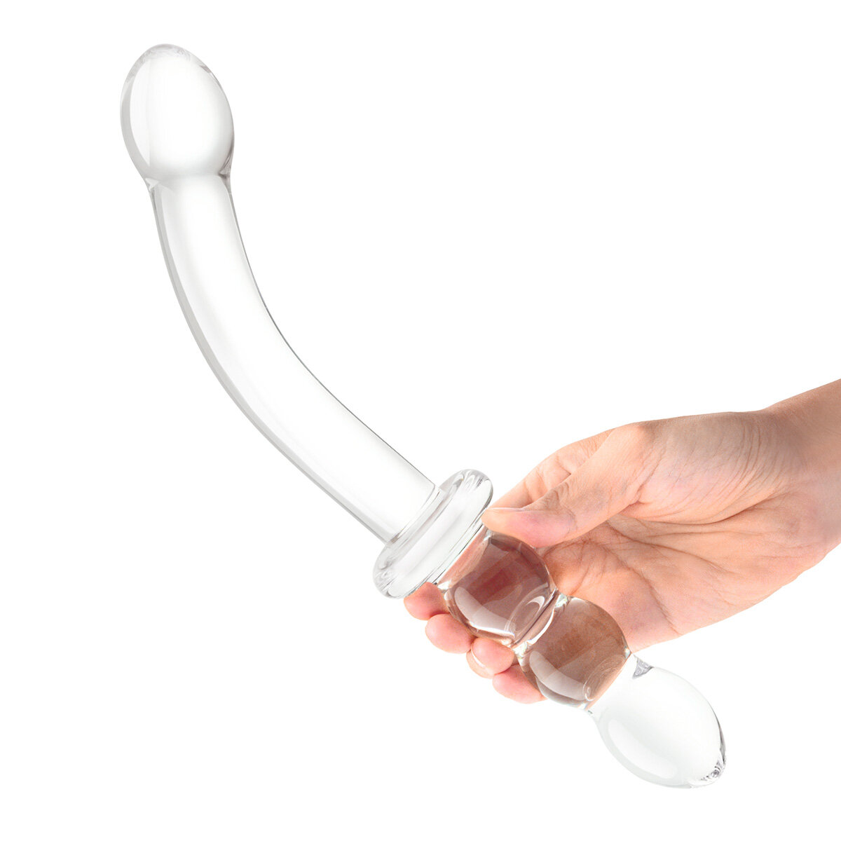 Фаллоимитатор двусторонний 30 см Girthy Ribbed G-Spot Glass Dildo With Handle Grip Double Ended