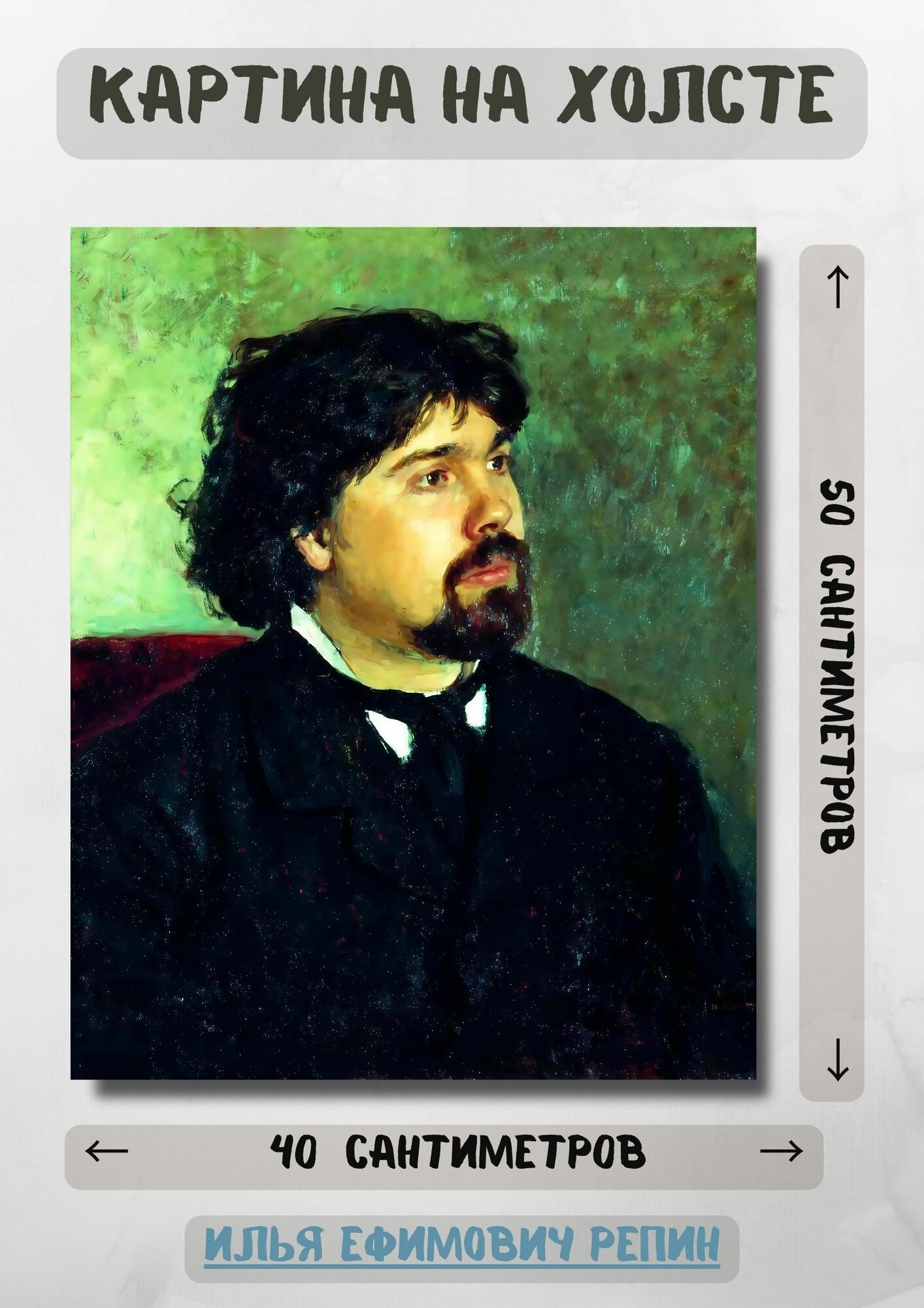 Илья Ефимович Репин "Портрет В. И. Сурикова". Картина 50х40