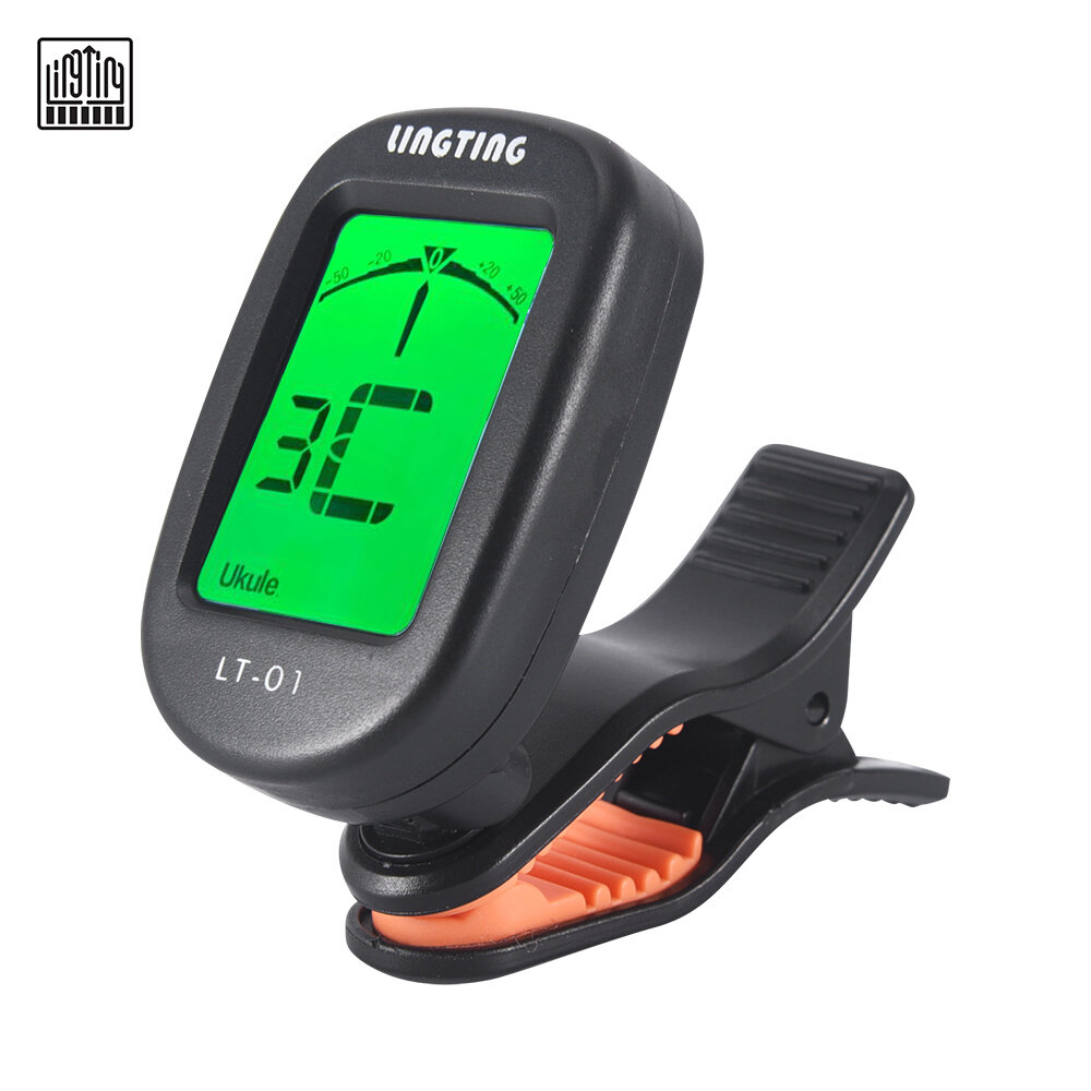 LINGTING LT-01 Mini Clip-On Digital Electronic Tuner 360° Rotatable with 2 Backlight LCD Screen for Guitar Chromatic Bass Ukulele C/ D Violin