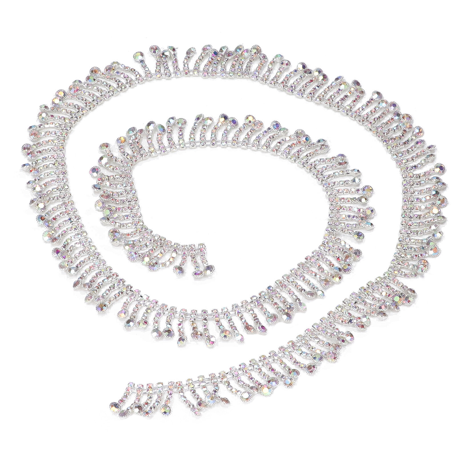 Цепочка с кисточками из горного хрусталя, круглая форма, ширина 2,2 см, модный дизайн с кисточками, произвольная обрезка, декор для одежды, серебряная нижняя часть, цветная дрель AB