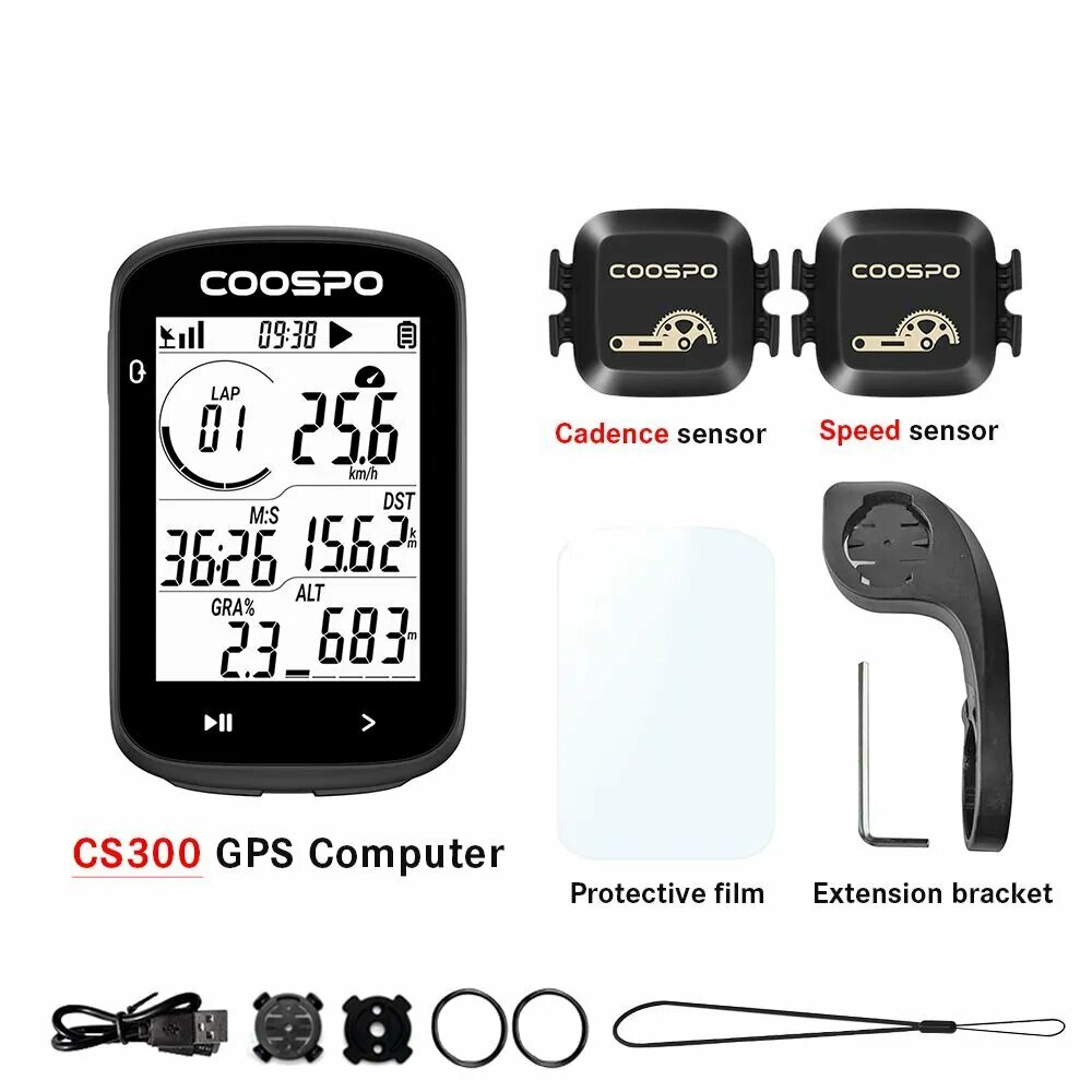 Coospo CS300 Велосипедный компьютер IPX7 Водонепроницаемый GPS 2.6 дюймовый жидкокристаллический дисплей Bluetooth ANT + Велосипедный спидометр