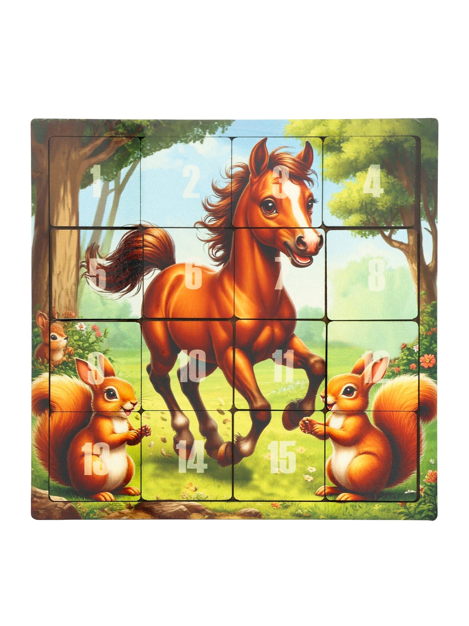 Настольная игра логическая «Пятнашки. Лошадка с белочками», 22×22 см, головоломка