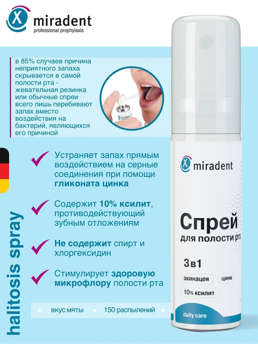 Спрей освежитель для рта Miradent Halitosis spray, мятный, 15 мл