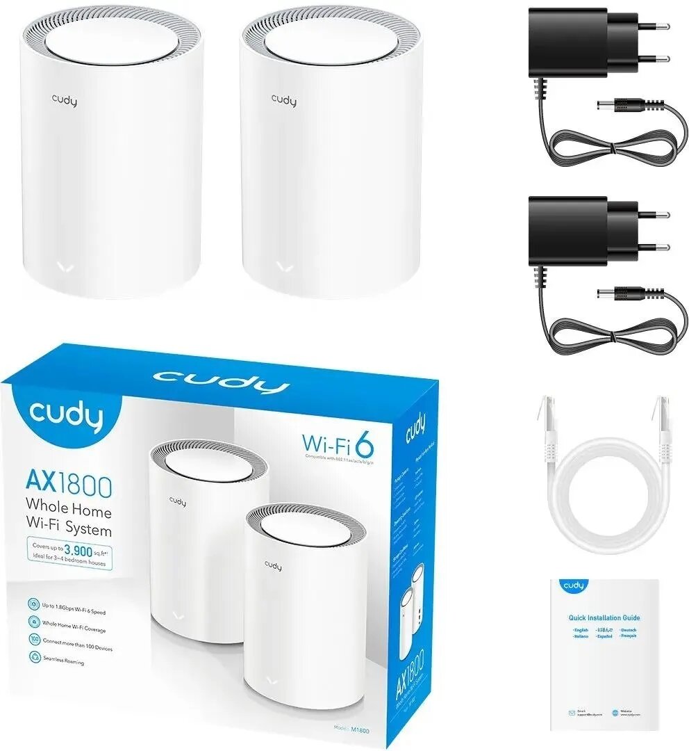 Mesh-роутер Cudy "M1800", AX1800, 100 Мбит/с, белый, упаковка 2 шт.