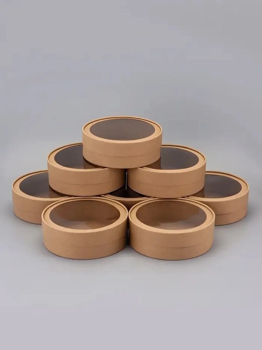 Набор круглых подарочных коробок, завальцованные с окном, кр