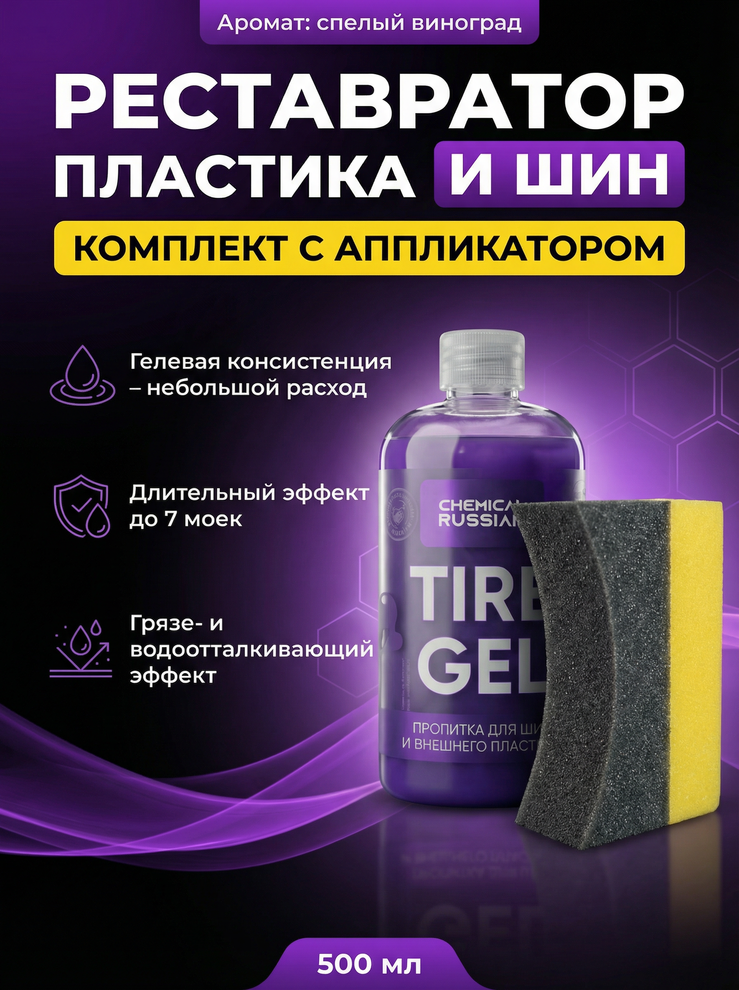 Комплект для чернения резины - Tire Gel с аппликатором Tire Pad, Chemical Russian