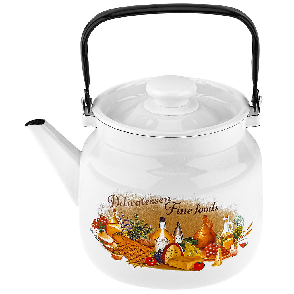 Чайник Лысьвенские эмали "Италия" эмалированный, 3,5 л, д 19,4 см, h 16,2 см, s 0,08 мм, двойной слой эмалевого покрытия, металлическая крышка с пластмассовой ручкой-кнопкой, металлическая ручка (С-2713П2/4Рч)