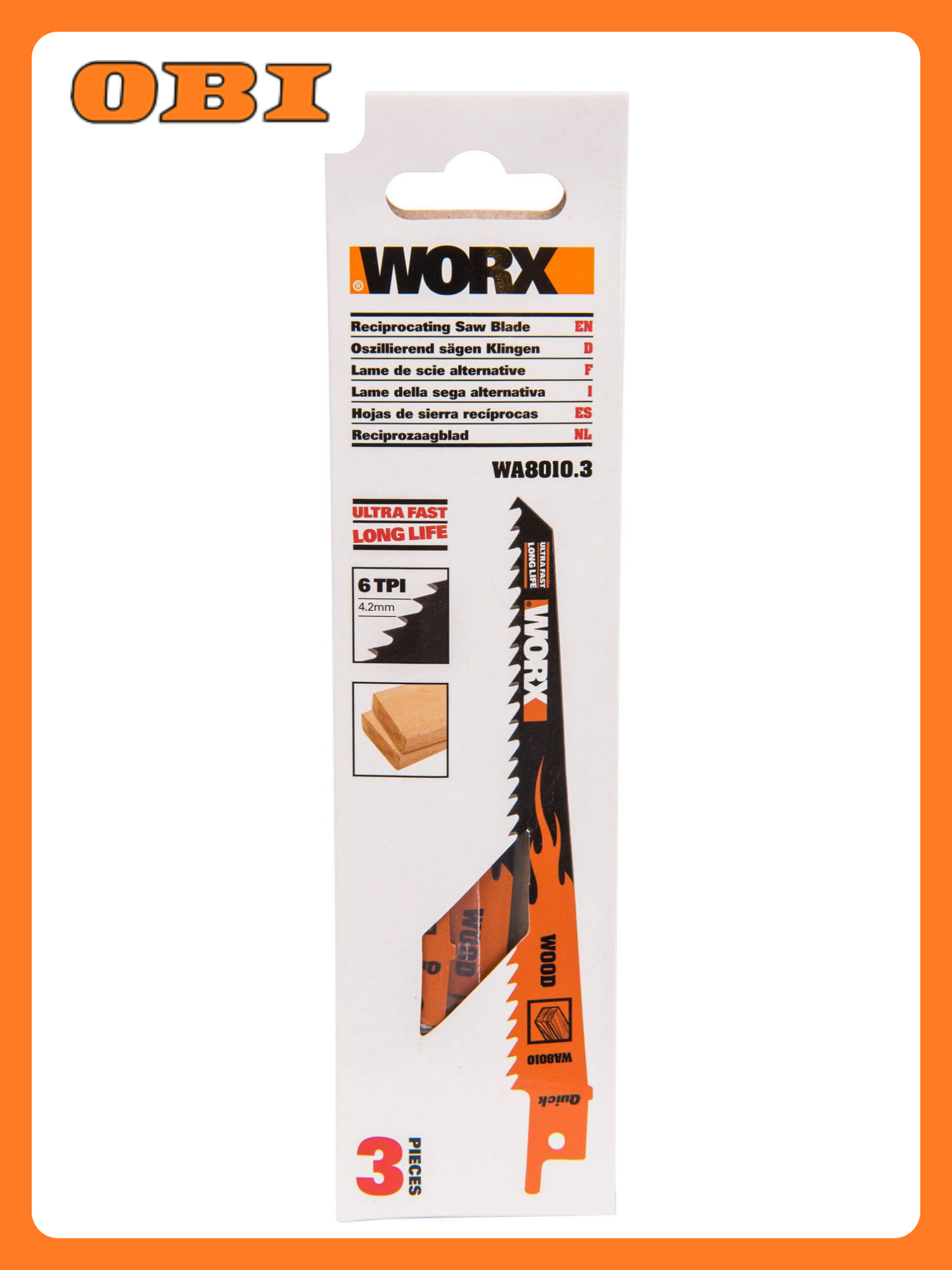 Полотно для сабельной пилы WORX WA8010.3 по дереву150 мм 4,2 мм 3 шт