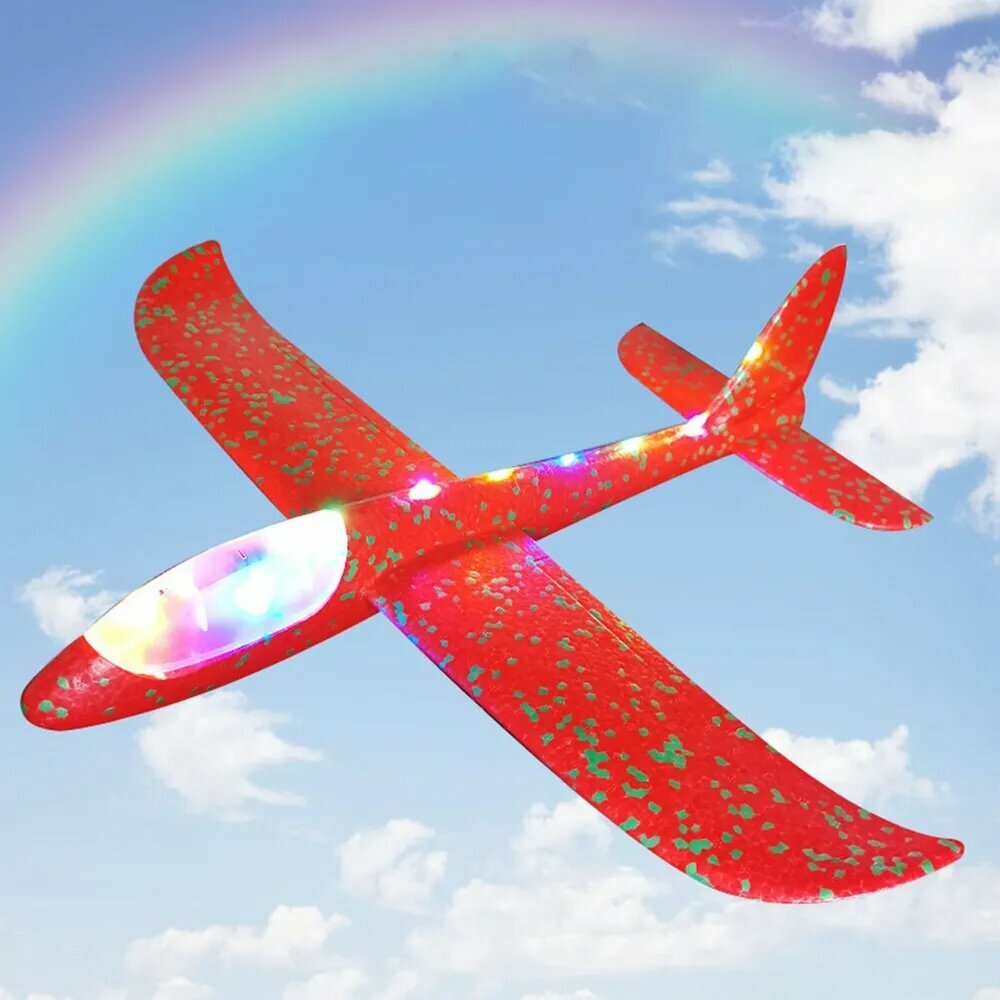 Метательный самолет светящийся, игрушка из пенопласта для улицы, планер пенопластовый с подстветкой 48 см синий