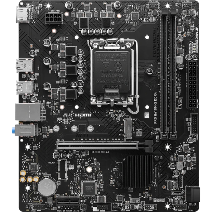 Материнская плата MSI Pro H610M-S DDR4, около 0,68 кг [1, 2, 3, 4], Черный, Intel H610, Micro-ATX (236,16 x 200 мм)