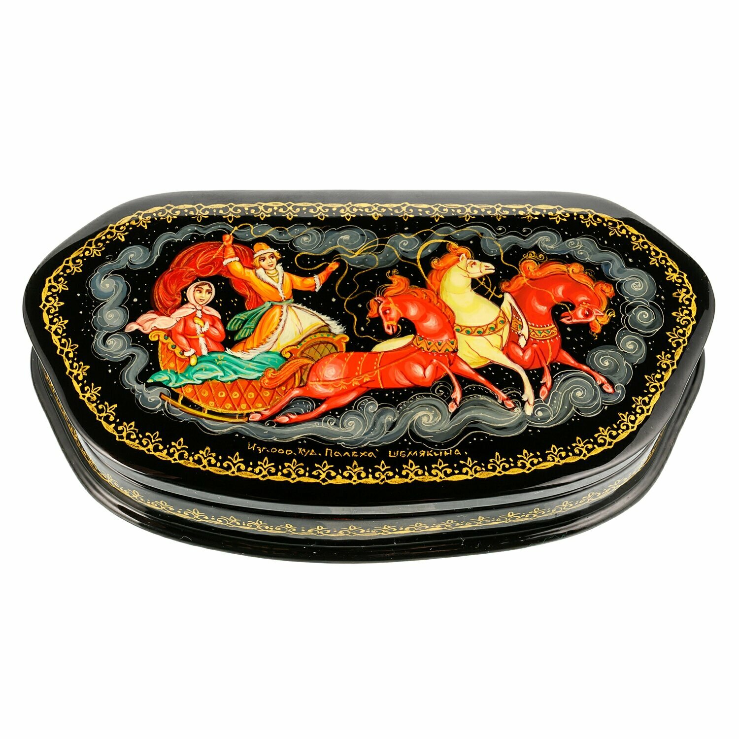 0044930/16*8см Лаковая миниатюра Палех шкатулка "Тройка" Шемякина